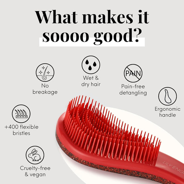 Detangling Hair Brush & Comb Set - Red Glitter | Lily England UK